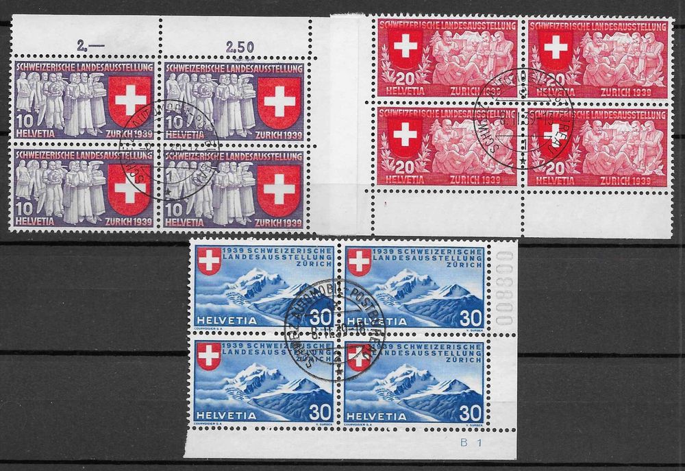 1939: Landesausstellung Viererblock Serie Nr.219-221 gest. (Gebraucht) in Walperswil für CHF 12 ...