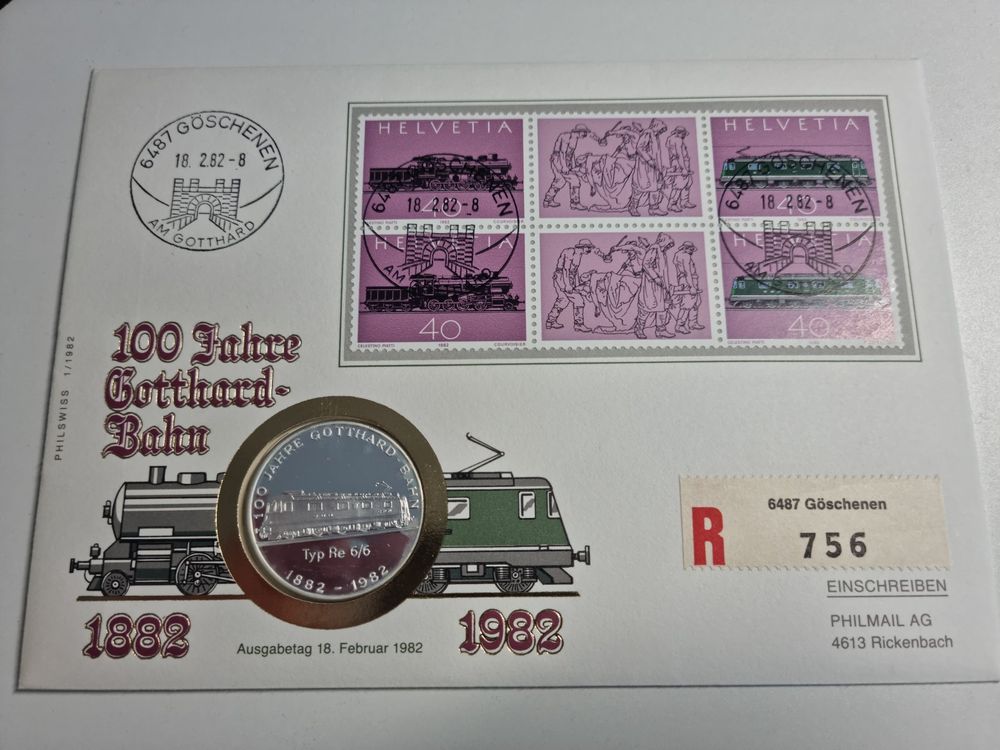 1982 Silber Münzbrief 100 Jahre Gotthardbahn (Gebraucht) in Arni AG für CHF 15 – mit Lieferung ...