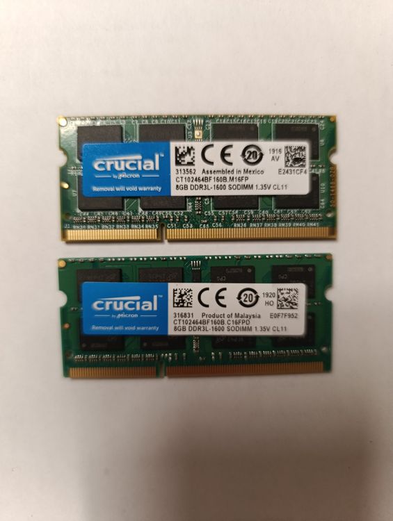 2 stück 8gb ddr3 PC3L 12800 (1600) RAM für Laptop. (Gebraucht) in ...