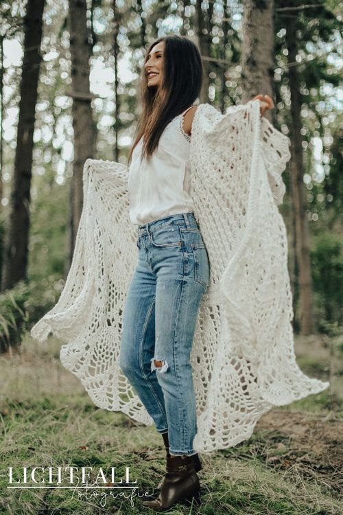 Maxi häkel strick Mantel Feen Hochzeit Ibiza style boho weiß (Neu ...