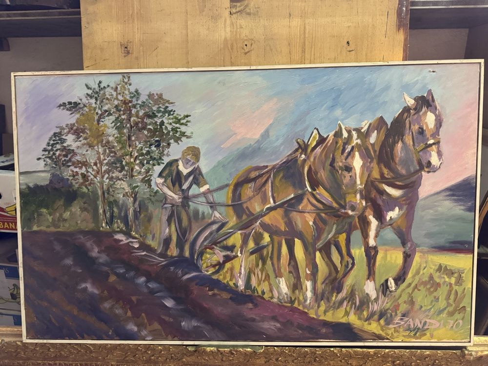 Ölgemälde Bandit, Bauernhof, Pferdegespann, Ackerbau | Kaufen auf Ricardo