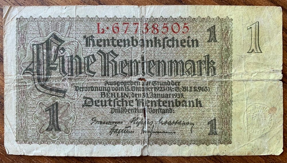 Rentenbankschein 1 Rentenmark 1937 (Gebraucht) in Opfikon für CHF 1 ...