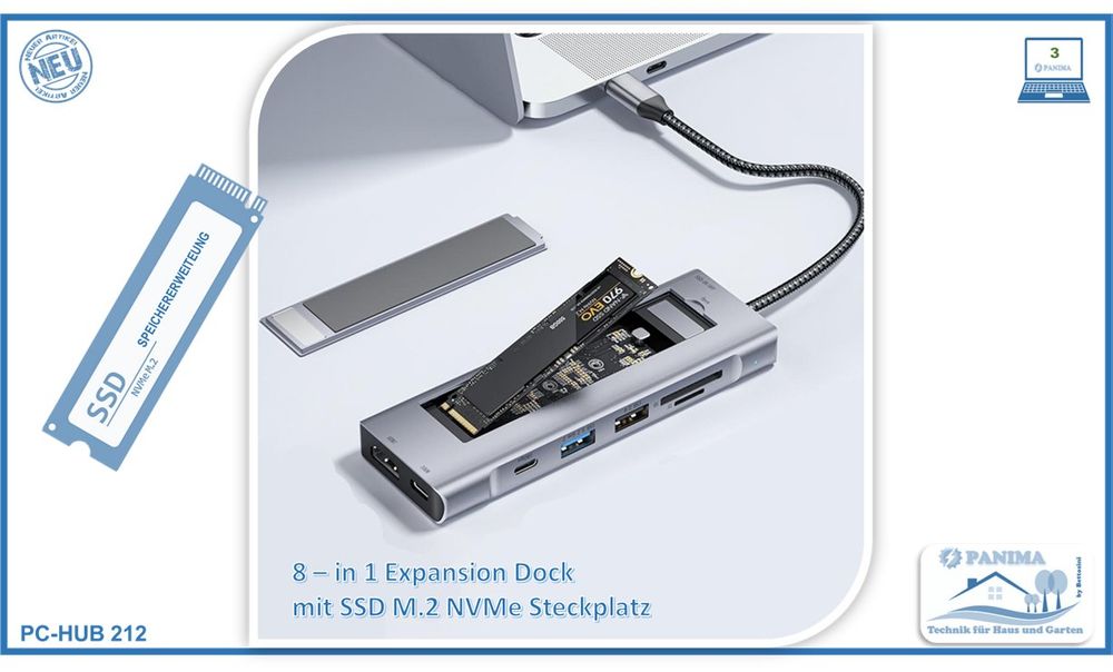 8-in-1-USB-C-HUB (Dockingstation) Typ PC-HUB-212 (Neu und ...