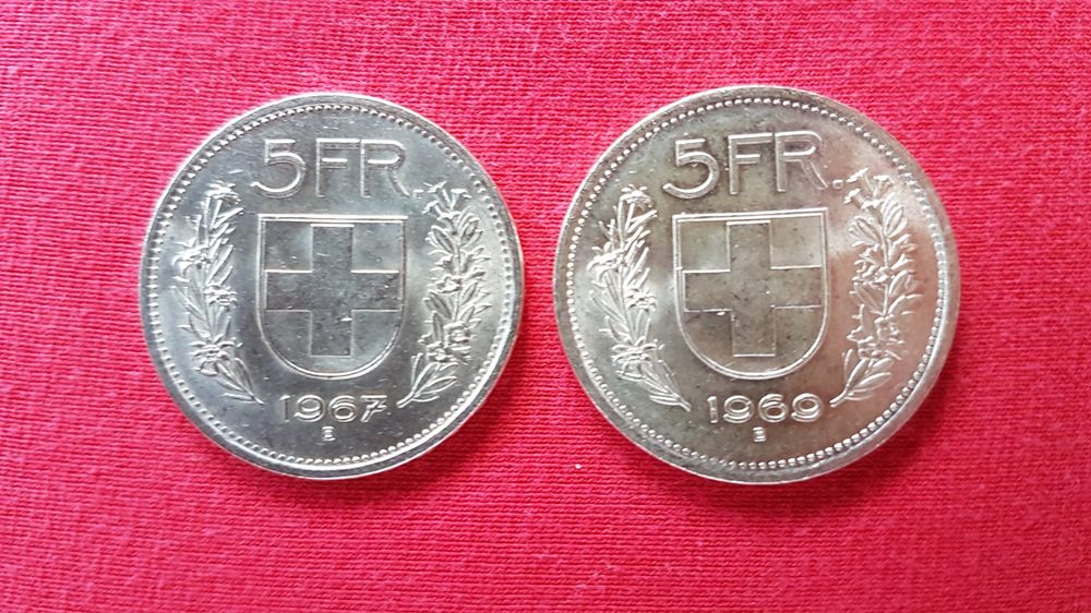 2 x 5 Franken Silbermünzen 60ger Jahre 1965-1967 ab nur 1 Fr (Gebraucht) in Camignolo für CHF 19 ...