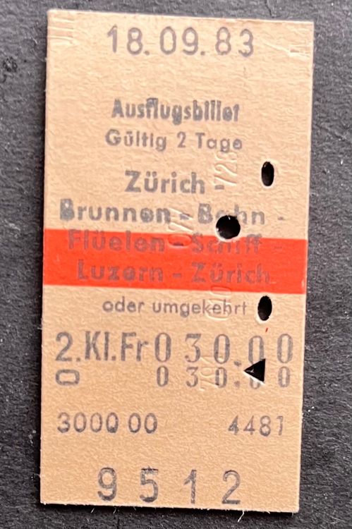 Zürich -Brunnen-Bahn Flüelen -Luzern Ausflugsbillett/ 1983 (Gebraucht) in Wabern für CHF 1.5 ...