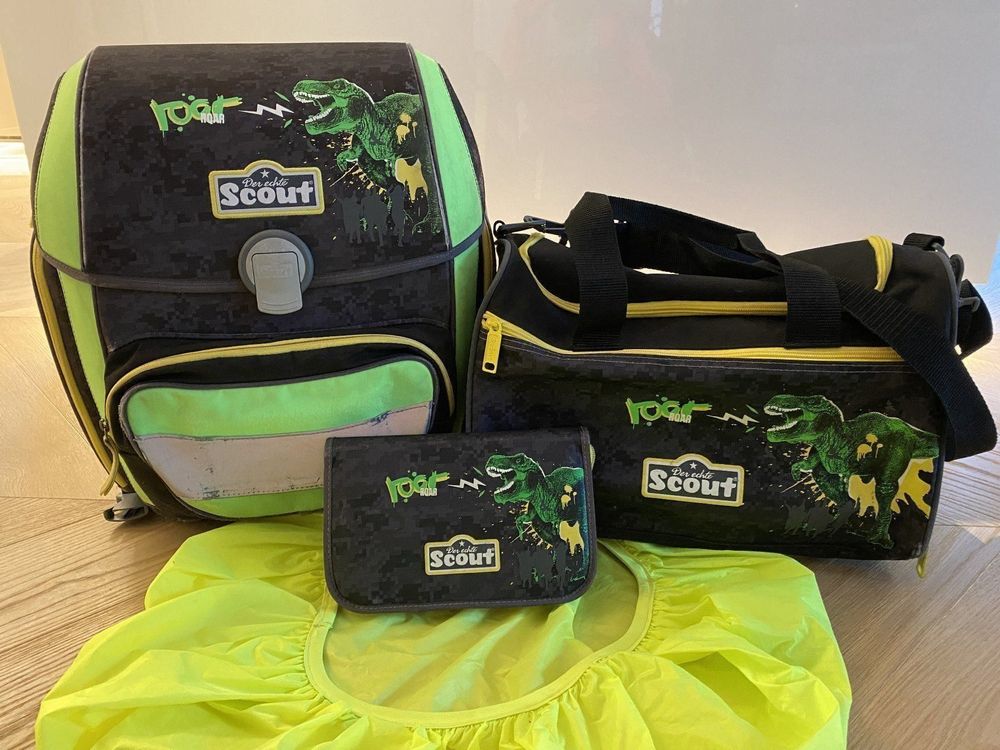 SCOUT Dinosaur Schulthek+NEU Sporttasche&Regenschutz+Etui DE (Gebraucht ...