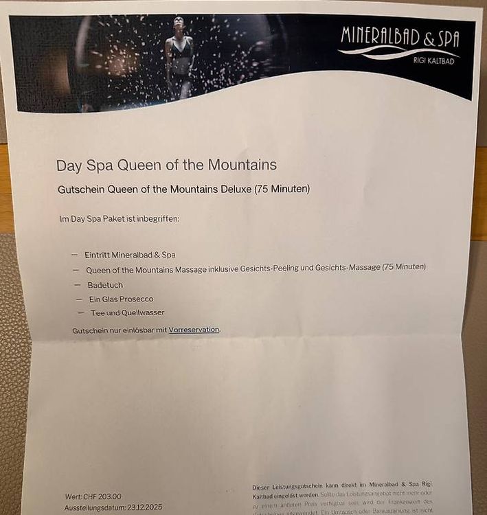 Gutschein Day Spa Rigi Kaltbad inkl. Massage (Gebraucht) in Walchwil ...