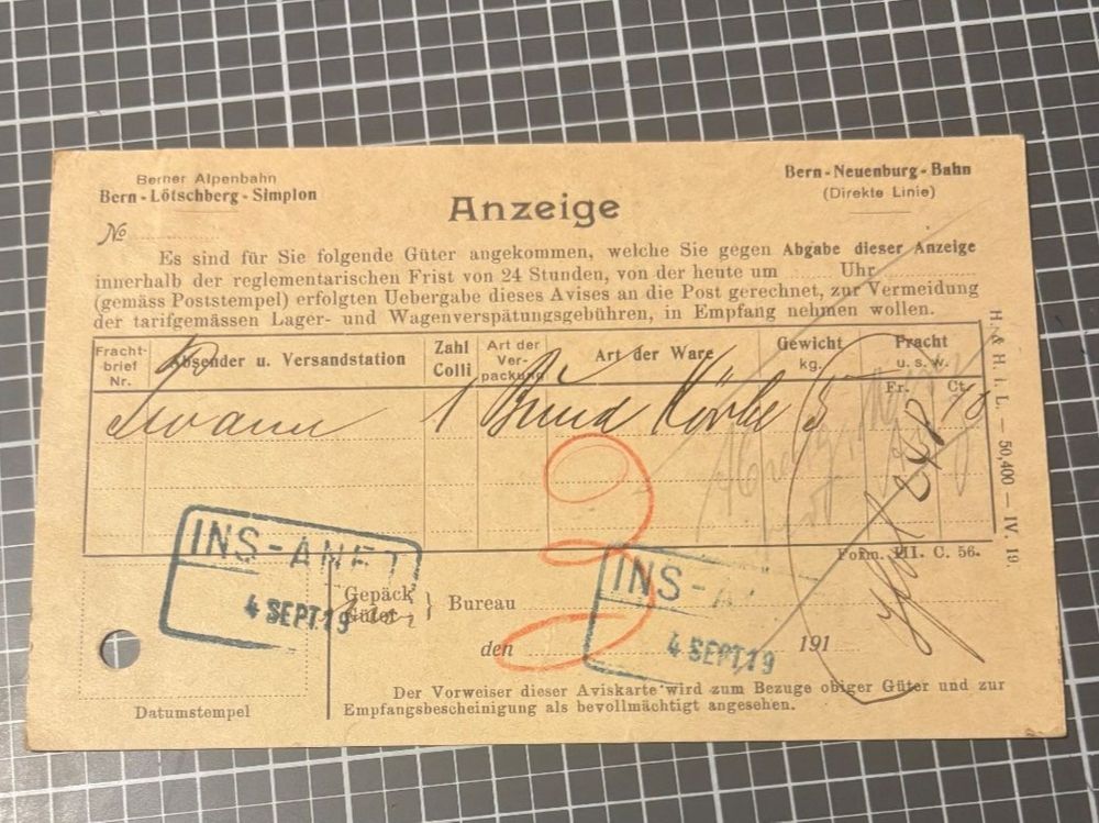 Güter-Anzeige INS-ANET 19???? BLS + BNB. Abholschein (Gebraucht) in ...