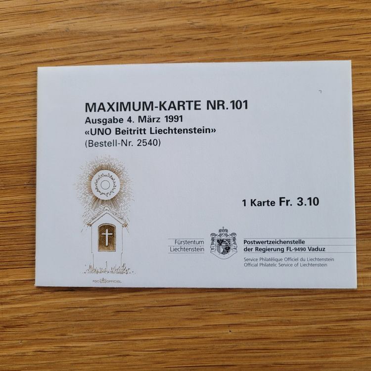 Maximum Karte 1991 MK/ Nr. 101 Vaduz Lichtenstein (Gebraucht) in Biel/Bienne für CHF 2 – mit ...