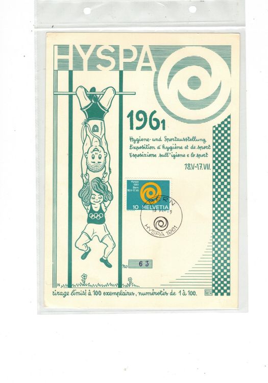 HYSPA Bern 1961 Sport Gesundheit Maximumkarte 63 von 100 (Neu (gemäss ...