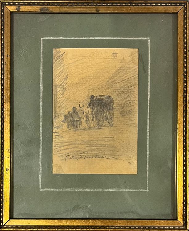 Antike Zeichnung Pferde mit Kutsche Unleserlich Signiert (Gebraucht) in Hochdorf für CHF 5 – mit ...