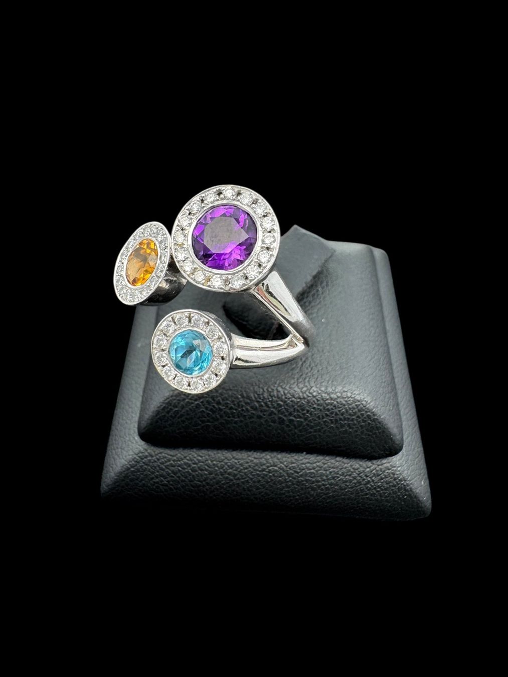 Amethyst Citrin Topas Diamanten Ring 18k WG Grösse 52 *S2308 (Gebraucht ...