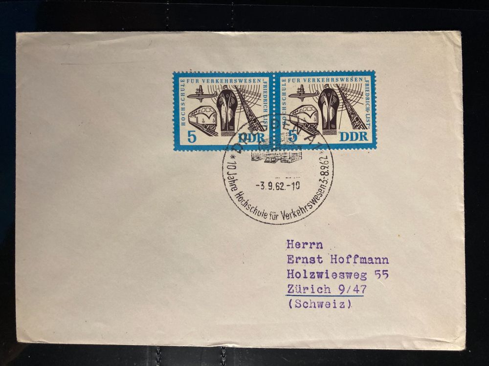 DDR 1962 Ersttagsbrief Paar Hochschule Verkehrswe. gelaufen (Gebraucht) in Liestal für CHF 1 ...