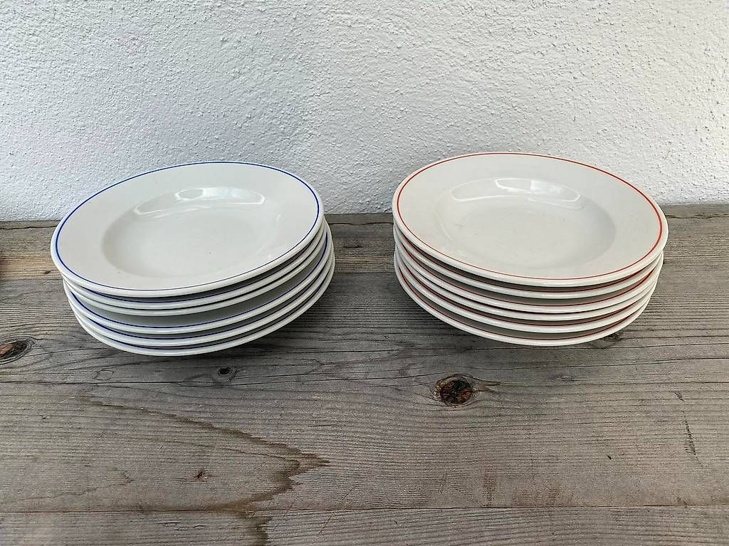 6 Stk. klassische Suppenteller Langenthal vintage RAND BLAU (Gebraucht ...
