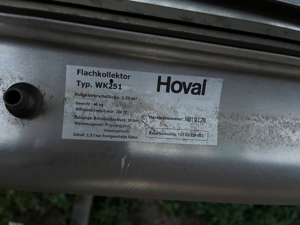 HOVAL Flachkollektoren WK251 (Solarkollektoren, Warmwasser) (Gebraucht ...