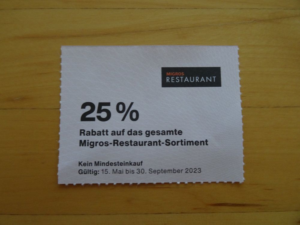25% Rabatt Migros Restaurant | Kaufen auf Ricardo