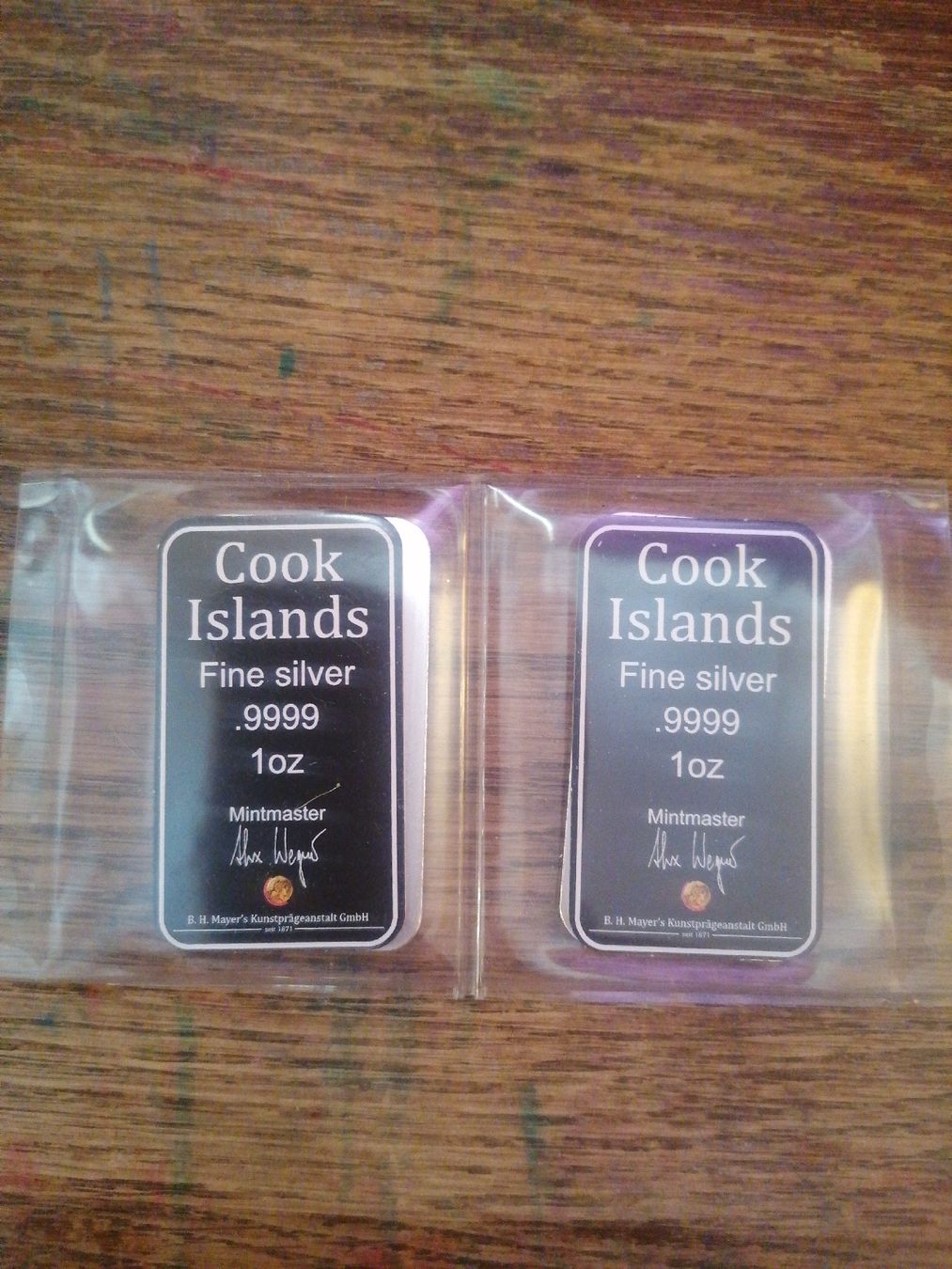 2 x 1 once de lingots d'argent 9999 cook island (Neuf avec emballage d ...