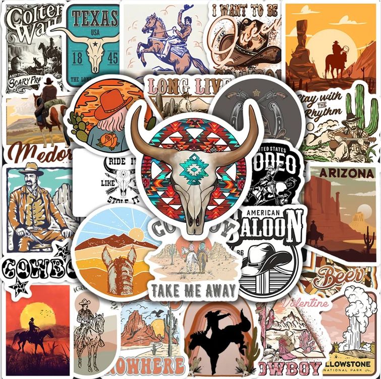 50 Stk. Sticker/Aufkleber - Western Cowboy | Kaufen auf Ricardo