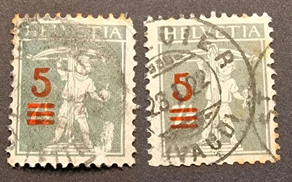 CH Tellknabe 1921mit rotem Überdruck 5 auf 7.5 gestempelt (Gebraucht) in Stüsslingen für CHF 4 ...