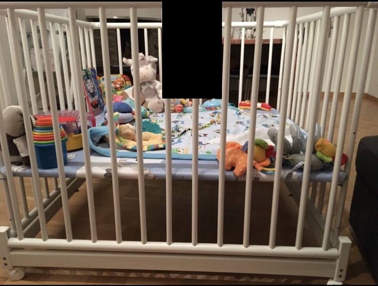 Geuther Laufgitter Holz weiss klappbar, wooden playpen white (Gebraucht ...