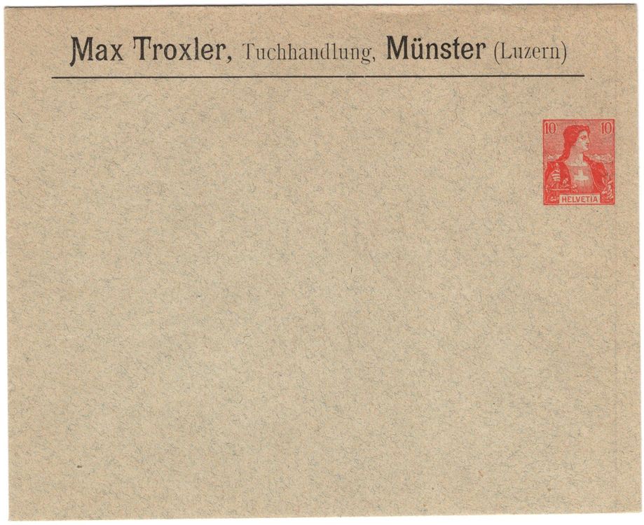 10 Rp. Helvetia Privatganzsache von Max Troxler in MÜNSTER (Nuovo ...