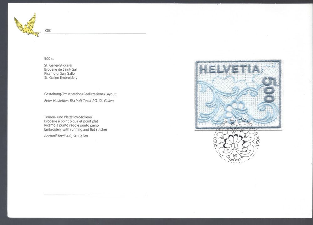 PTT Faltblatt mit Stickereimarke 2000 (Neu (gemäss Beschreibung)) in ...
