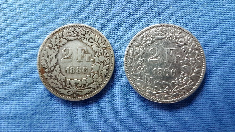 2 x 2 Franken Silbermünzen 1886 und 1906 ab nur 1 Franken !! (Gebraucht) in Camignolo für CHF 12 ...