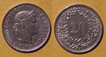 Schweiz, 20 Rappen 1944 (Gebraucht) in Allschwil für CHF 0.8 – mit Lieferung auf Ricardo kaufen