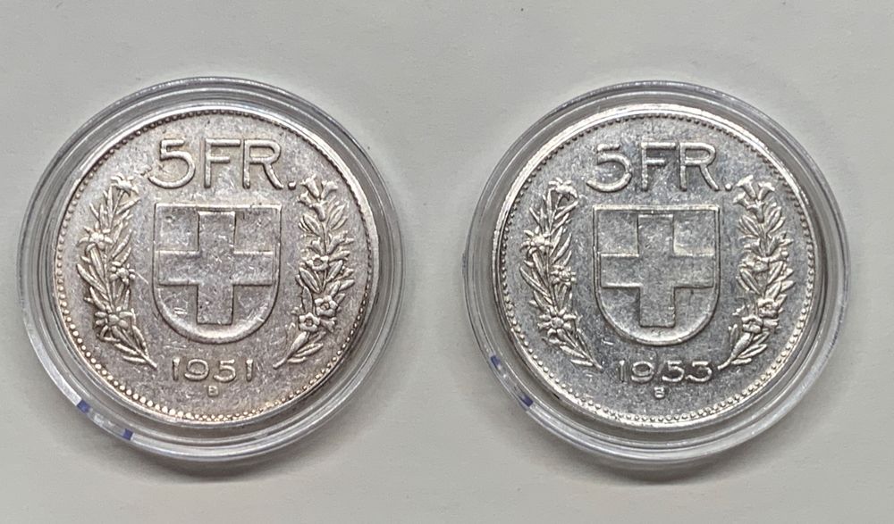 5 Franken Silber Münzen Jahrgang 1951 und 1953 (Gebraucht) in Oberegg für CHF 18 – mit Lieferung ...