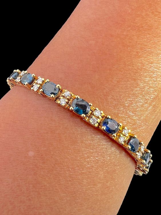 Tennis Armband Saphir 6.25c Diamanten 0.7c 18k 17.7cm *S758 (Gebraucht ...