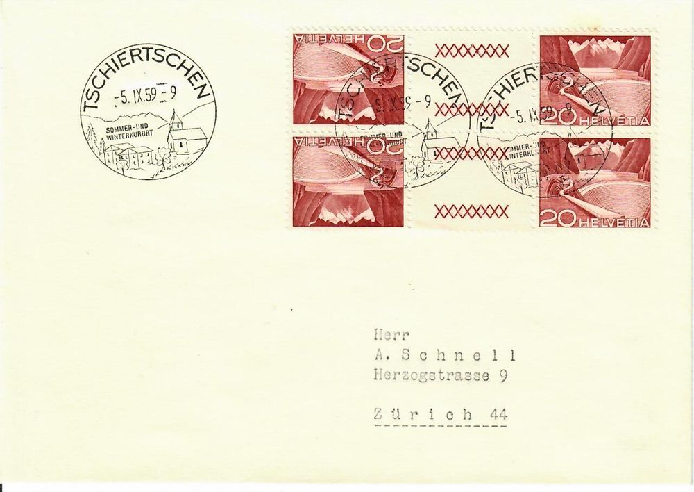Brief, Kehrdruck mit Zwischensteg 1959 - Tschiertschen (Gebraucht) in Hochdorf für CHF 8 – mit ...
