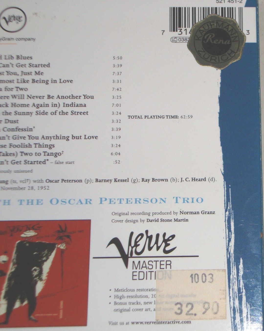 Lester Young [VERVE] J.C. Heard, Oscar Peterson, Ray Brown. (Gebraucht ...