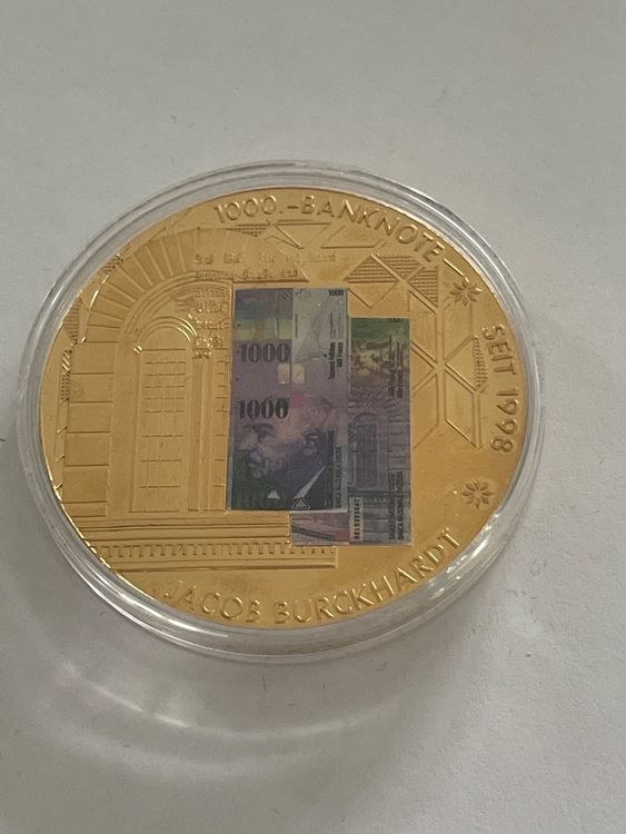Münze Schw.Banknoten 1000 Fr vergoldet 1998 (Neu (gemäss Beschreibung ...