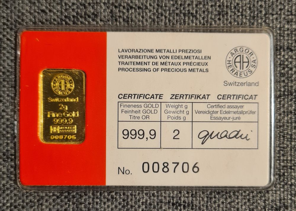 Golgbarren 2g 999,9 (Neu und originalverpackt) in Zug für CHF 150 – mit Lieferung auf Ricardo kaufen
