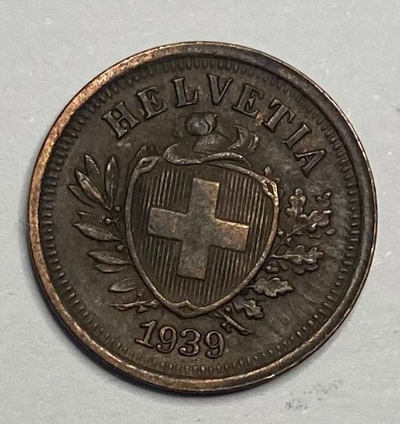 1 Rappen 1939 B, HELVETIA, seltene Münze Schweiz (Gebraucht) in Luzern für CHF 32 – mit ...