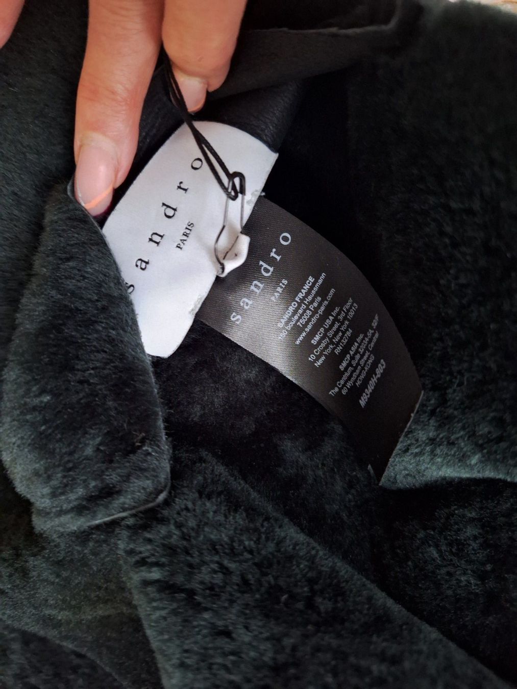 Manteau SANDRO cuir et mouton vert foncé, Taille 38-40 (Neuf avec ...