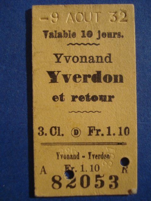 SBB - 9.8.1932 - YVONAND - YVERDON - 3.Classe (Gebraucht) in Biel/Bienne für CHF 22 – mit ...
