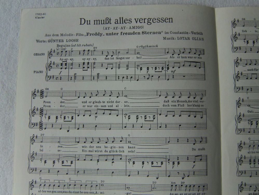 Notenblatt "Du musst alles vergessen" Klavier-Ausgabe | Kaufen auf Ricardo