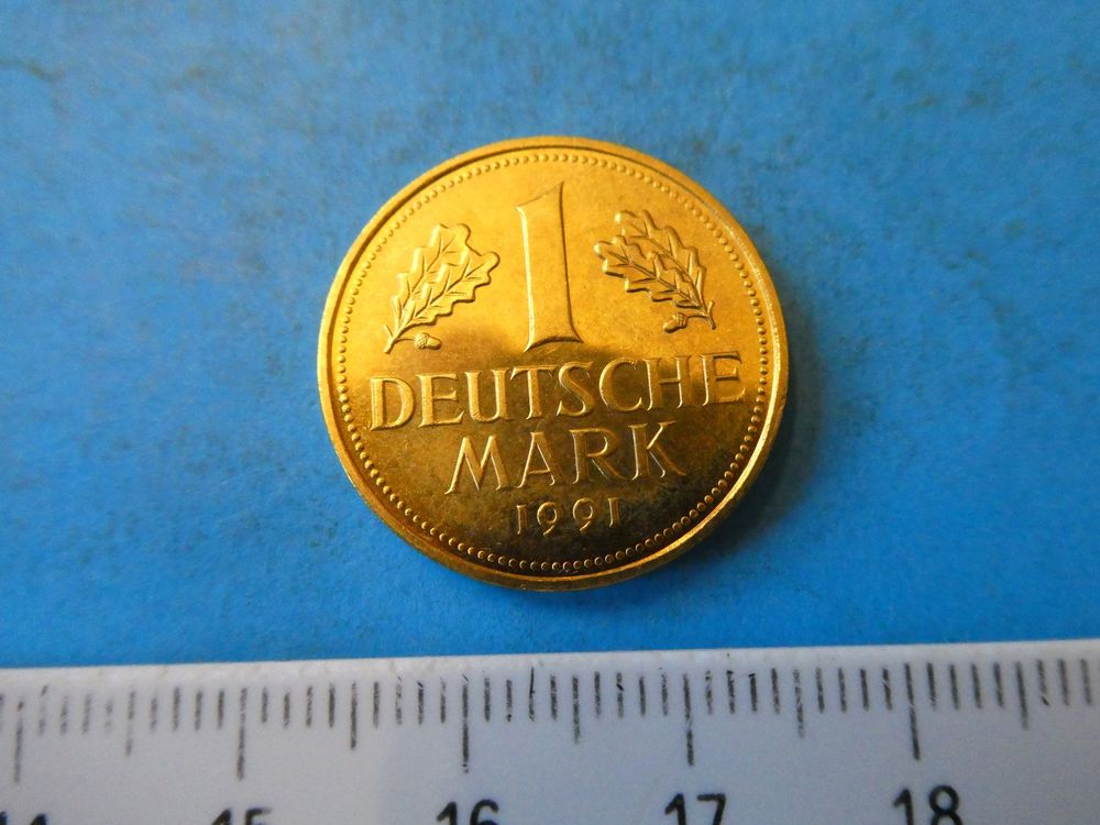 Deutschland 1991 D, 1 Mark vergoldet, unzirkuliert (Neu (gemäss Beschreibung)) in Hinterforst ...