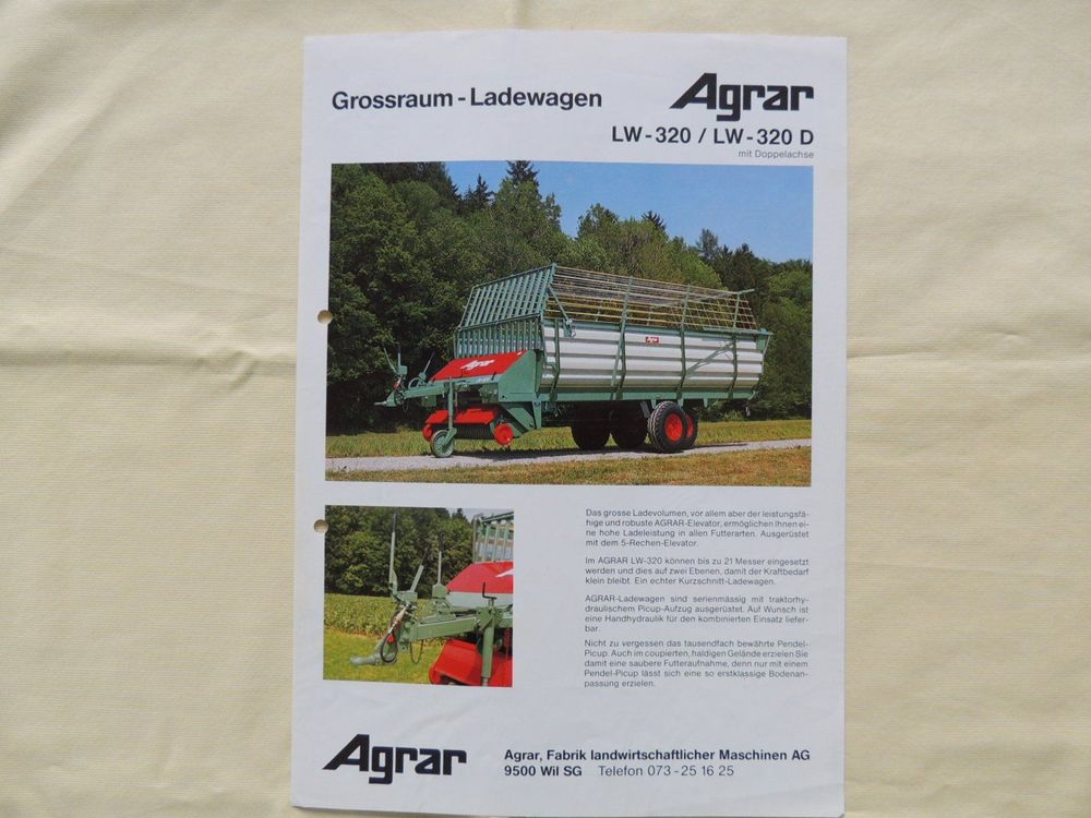 Agrar LW - 320 Ladewagen 1982 Prospekt (Gebraucht) in Zuzwil SG für CHF 22 – mit Lieferung auf ...