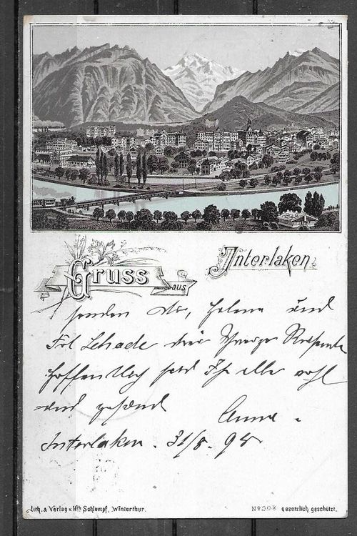 BE Gruss aus Interlaken 1898 (Litho Hch.Schlumpf No.308) (Gebraucht) in Schocherswil für CHF 7 ...