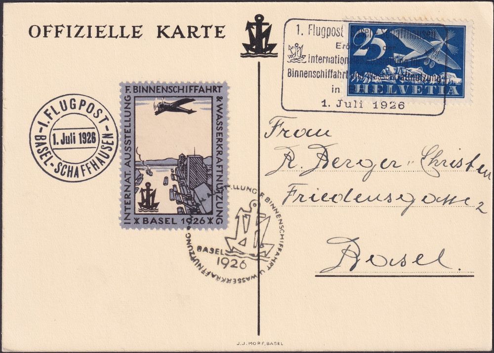 1926, Nr.18 (Vignette) auf Karte nach Basel, sehr sauber | Kaufen auf Ricardo