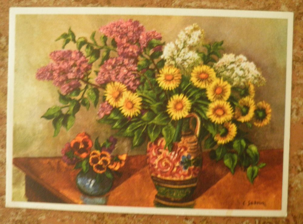 Vintage Postkarte, Blumenstillleben, C. Sodeur signiert (Gebraucht) in ...
