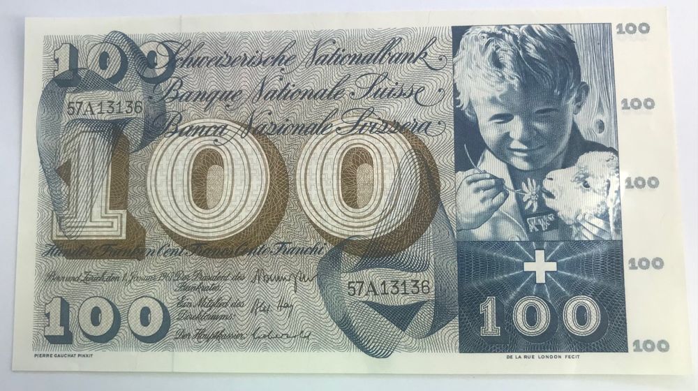 sehr schöne Schweizer 100 Franken-Banknote vom 1.Januar 1967 | Kaufen ...