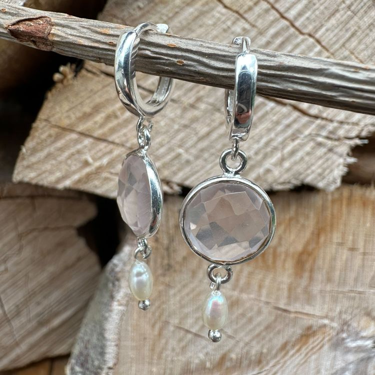 Sterling Silber 925 Creolen mit Rosenquarz und Perlen (Neu (gemäss Beschreibung)) in Luzern für ...