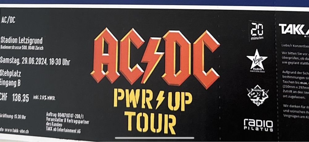 AC/DC Ticket Zürich Stehplatz (Neu (gemäss Beschreibung)) in Thun für ...