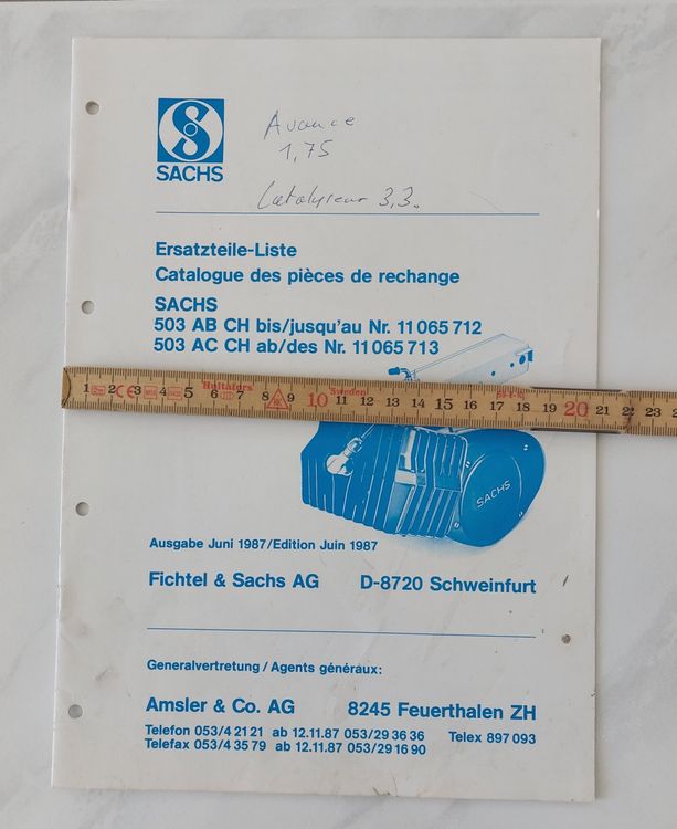 Ersatzteileliste Mofa Motor Sachs 503 AB CH bis 503 AC CH (Gebraucht ...