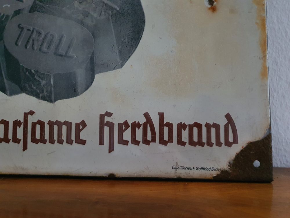 Altes grosses Emailschild Troll Briketts Emaille Schild 30er (Gebraucht ...