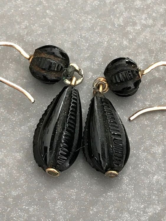 victorian BIEDERMEIER JET GAGAT Ohr z.T. 585 GOLD uralt, (Gebraucht) in ...