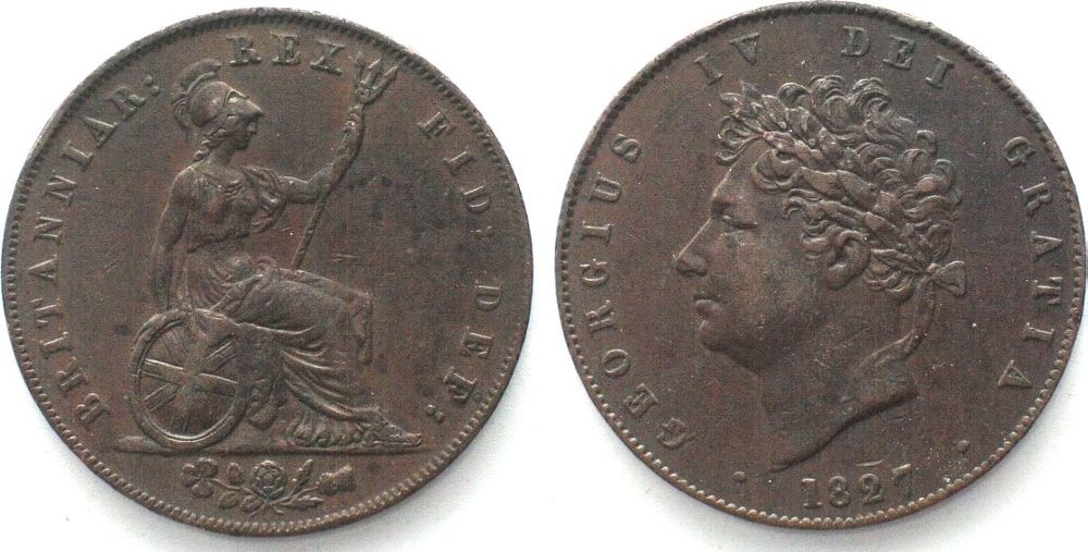 England 1/2 Penny 1827 GEORGE IV. Kupfer ERHALTUNG! vz+ (Gebraucht) in ...